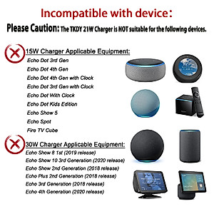 21W Charger Power Cord, Compatbile with Alexa Echo 1st 2nd Generation, Echo Show 5 3rd Gen, Echo Show 1st Gen, Echo Plus 1st Gen, Echo Look, Echo Link, 15V 1.4A AC Power Adapter.