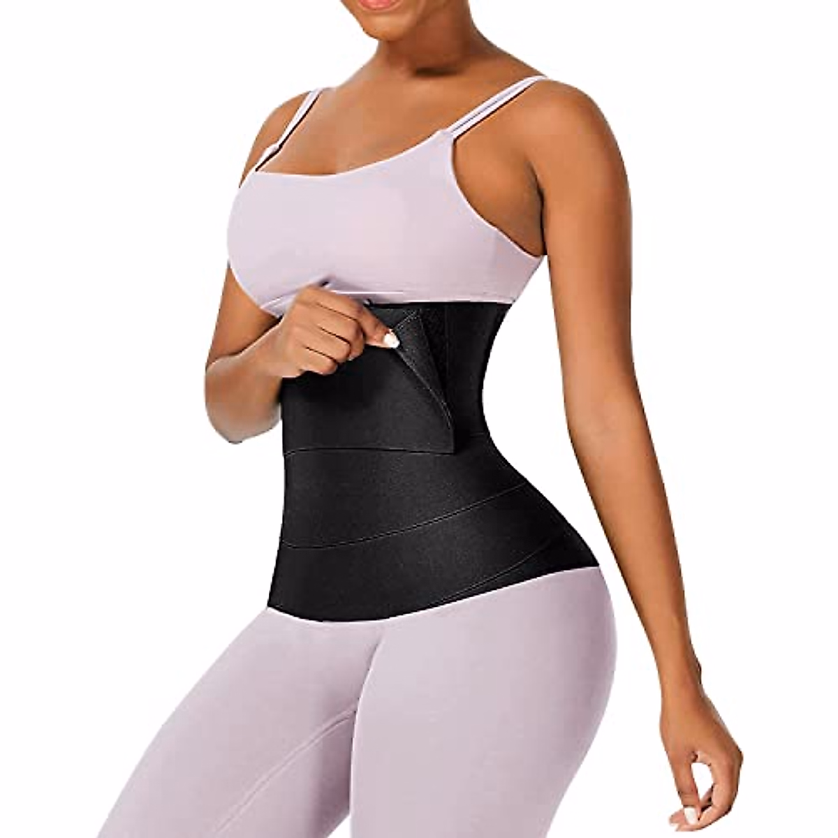 Waist Trainer for Women | Quick Snatch Me Up Bandage Wrap Lumbar Waist Support Belt - Adjustable Comfortable Lower Back Pain Relief Tight - Fitting Waist Waistband | Bonus Gift Breast Lift Tape Black