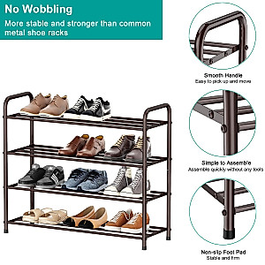 FANHAO 4-Tier Shoe Rack, 100% Stainless Steel Shoe Shelf Storage Organizer 12 Pairs for Closet, Entryway, Bedroom,Dorm Room, Bronze