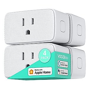 VOCOlinc Homekit Smart Plug Works with Alexa, Apple Home, Google Assistant, WiFi Smart Plug That Work with Alexa, Electrical Timer Outlet Support Siri, No Hub Required, 15A, 2.4GHz, 110～120V, 4 Pack