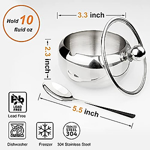Bivvclaz Stainless Steel Sugar Bowl with Lid and Spoon, 10 oz Sugar Container with Spoon, Sugar Dispenser Bowl for Coffee, Small Condiment Container for Salt, Spices