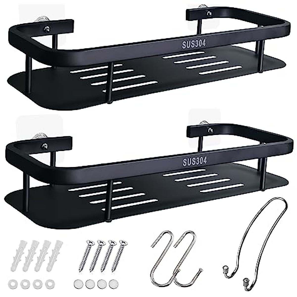 Emblshnt 2-Pack Shower Rack, Self Adhesive Shower Shelves, Shower Shelf for Inside Shower, Shower Organizer Corner Shower Caddy, Shower Racks for Inside Shower Storage, Black Shower Caddy Corner