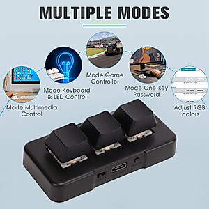 Septpenta USB Mini 3 Key Keypad, Programming Macro Keyboard with USB Cable, Function Custom, with LED Light Effects, Touch Comfortable, Mechanical Gaming Keyboard