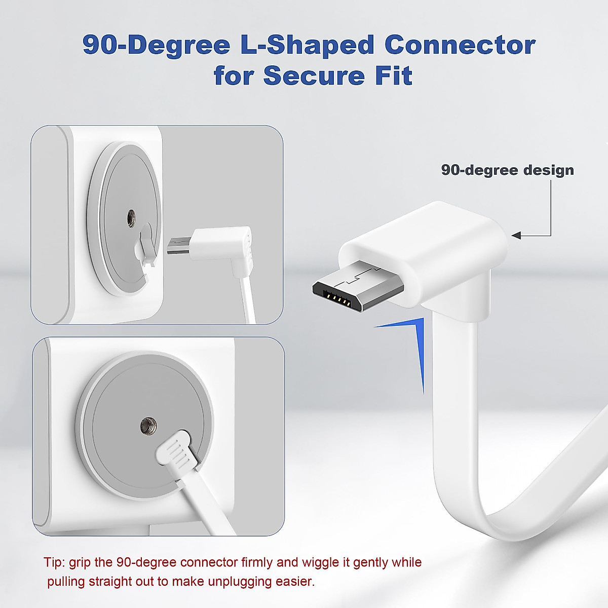Itramax WYZE Cam Pan V3 Power Cable 20FT 2Pack,Micro USB Extension Cord 90 Degree Charger Adapter L-Shaped Long Flat Charging for WYZE Pan V3 Outdoor Camera No Support Data Transfer,White 15 25 30 FT