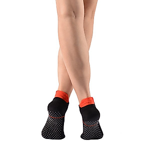 Teebulen Women's 5 Pairs Black Padded Anti Slip Odor Resistant Grips Compression Low Cut Yoga Barre Pilate Socks,Size 4-9