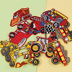 11pcs Car Iron on Sew on Patches,Construction Vehicles Truck Excavator Racing Design Car Appliques DIY Patch for Hats Jackets Bags Jeans