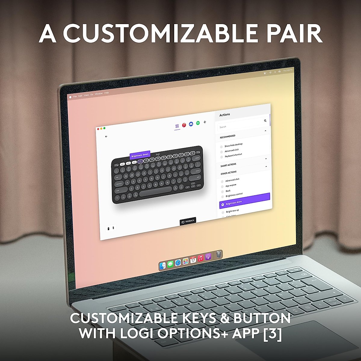 Logitech Pebble 2 Combo for Mac, Wireless Keyboard and Mouse, Slim, Quiet and Portable, Customizable, Bluetooth Mouse and Keyboard, Easy-Switch, for macOS, iPadOS - Tonal White