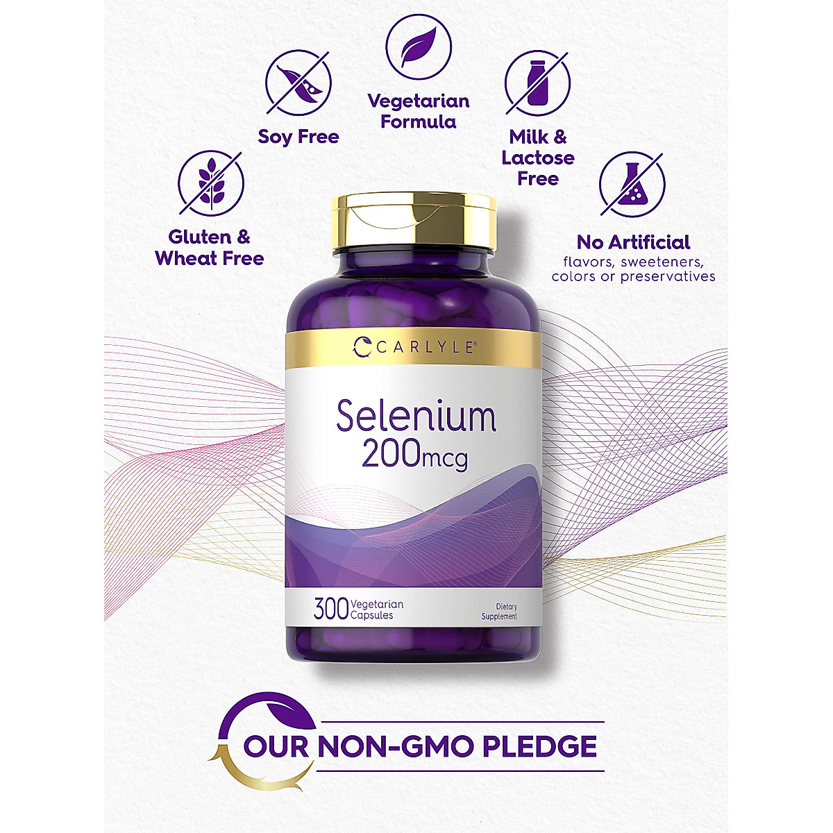 Yeast Free Selenium Supplement | 200mcg | 300 Capsules | Vegetarian, Non-GMO, and Gluten Free Mineral Formula | L-Selenomethionine | Value Size | by Carlyle