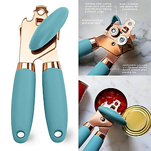 Knife Set, 18-Piece Rainbow Titanium Coating Cutlery Knives Block Set 14pcs Rainbow Titanium Stainless Steel Chef Knives, can opener , Acrylic Block Stand, Sharp Scissors and Peeler (Teal)