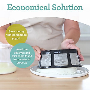 Euro Cuisine GY60 Greek Yogurt Maker with Ultra Fine Mesh Stainless Steel Strainer Basket, BPA Free, Patented Greek Yogurt Strainer, Ideal for Healthy Homemade Yogurt, Dips, and Desserts (Black)