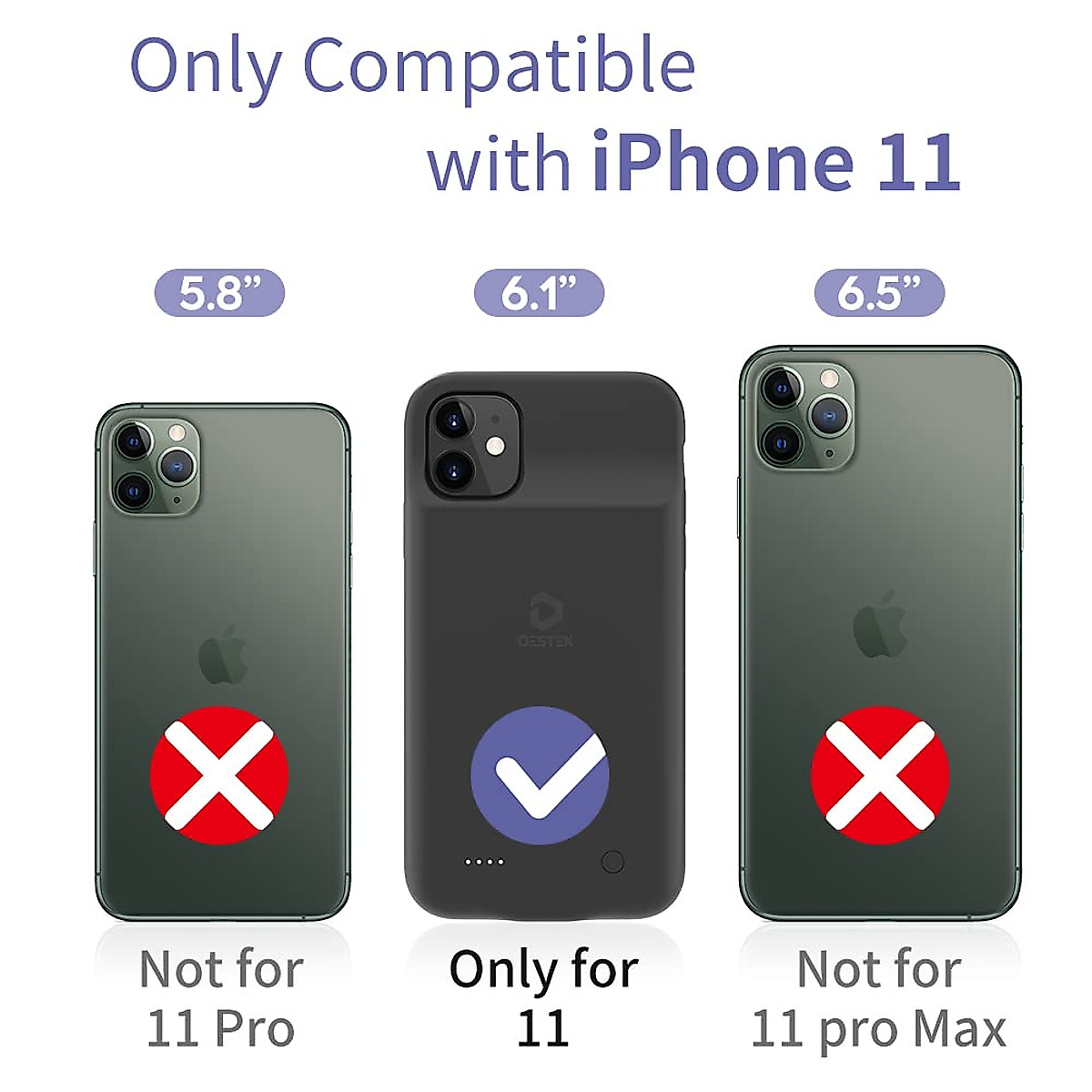 DESTEK Battery Case Only for iPhone 11, Real 4500mAh Ultra Slim Portable Charging Case Protective Rechargeable Charger Case Compatible w/Wire Earphones (6.1 inch/Black)