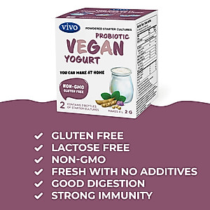 VIVO Vegan Yogurt Starter – Vegan Yogurt Culture Starter with Probiotics - 5-Box (10 Bottles) Pack - Makes Up to 30 Quarts of Probiotic Vegan Yogurt
