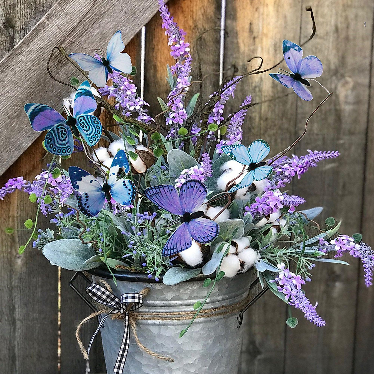 Artificial Butterfly Garland, Fake Butterfly Decorative Vines, DIY 3D Unique Butterfly Hanging Decor for Home Wall Easter Spring Flowers Party Wedding Arch Shopping (Dark Blue)