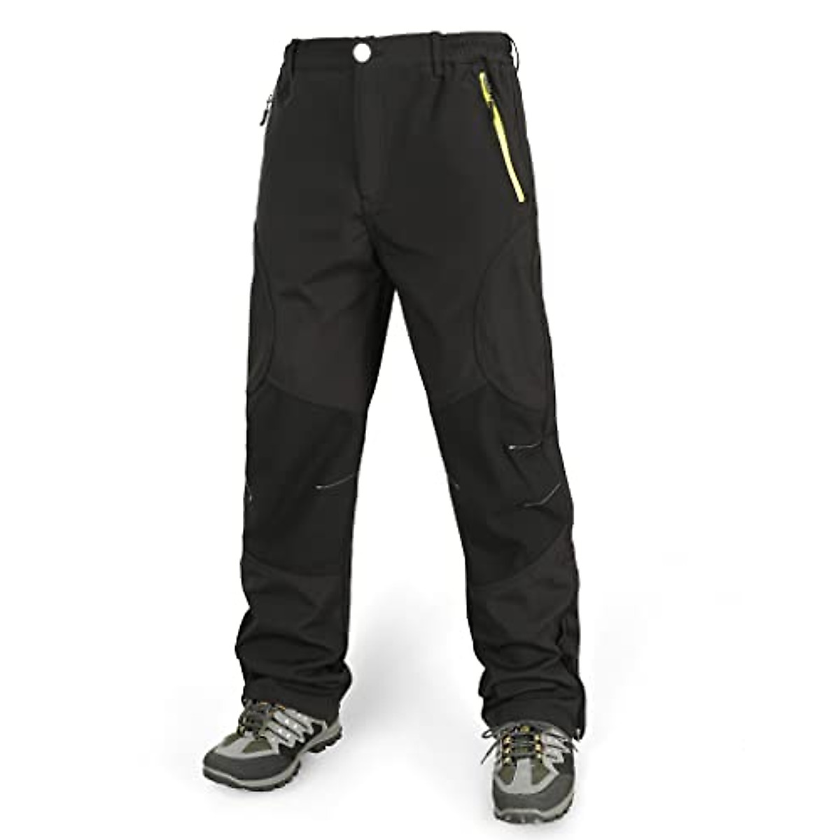 HONCAN Men's Snow Ski Pants Outdoor Waterproof Windproof Super-soft velvet lined Hiking Pants Softshell with Zipper Pockets(HC705Black04-XL)