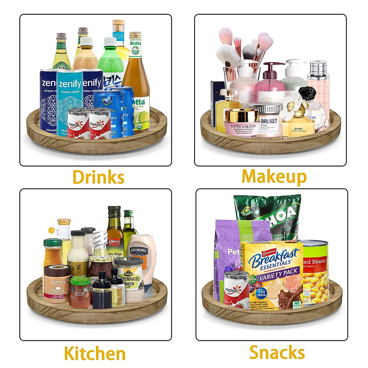 Wood Lazy Susan Turntable Organizer, Table Spinning Spice Rack Organizer for Cabinet, Rustic Wood Rotating Tray, Pantry Cabinet 360 Degree Rotating Storage Tray for Kitchen, Pantry Countertop, Fridge