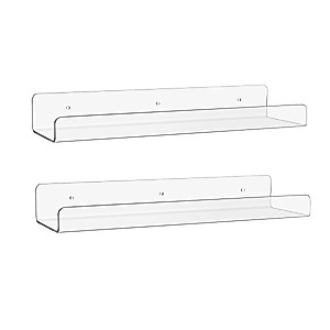 Acrylic Shelves for Wall, 15" Acrylic Floating Shelves Wall Mounted - Easy to Install, Kids Bookshelf, Display Ledge Wall Shelves for Bedroom, Living Room, Bathroom, Kitchen, Set of 2