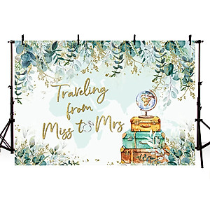 MEHOFOND Miss to Mrs Backdrop Bridal Shower Traveling from Miss to Mrs Banner Greenery Eucalyptus Leaves Adventure Awaits Wedding Supplies Travel Photography Background 7x5ft