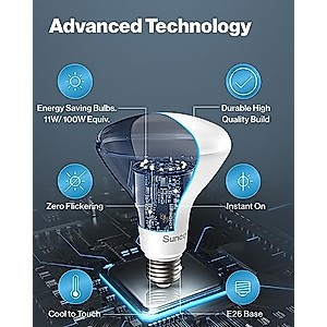 Sunco 6 Pack BR30 Light Bulb LED Indoor Flood Lights, 5000K Daylight White, 850 LM, E26 Base, 25,000 Lifetime Hours, Interior Dimmable Recessed Can, Energy Star, 11W Equivalent 65W