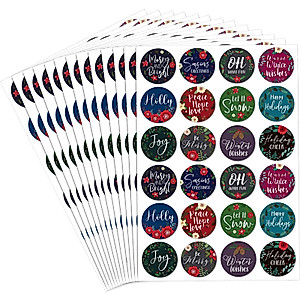 600 Pcs Christmas Envelopes Stickers Xmas Happy Holiday Stickers 2'' Round Holiday Gift Stickers Inspirational Positive Word Decals Seasonal Envelope Seals for Greeting Card (Joy)