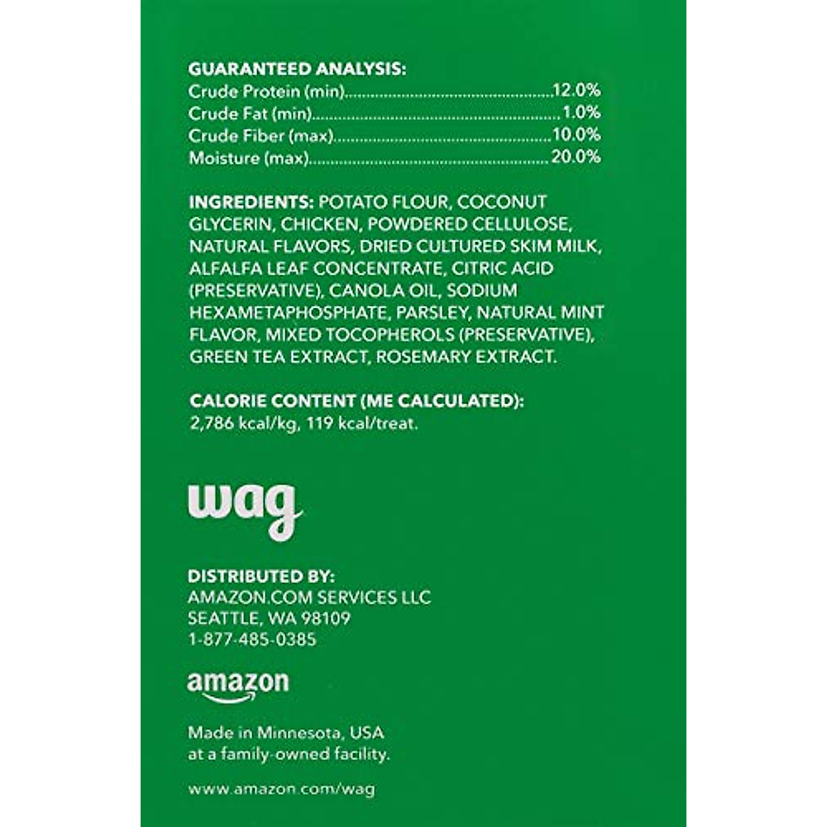 Amazon Brand - Wag Dog Dental Chews - Green Brush - Large Dogs (50 - 100 lb), 36Oz, 24 Count