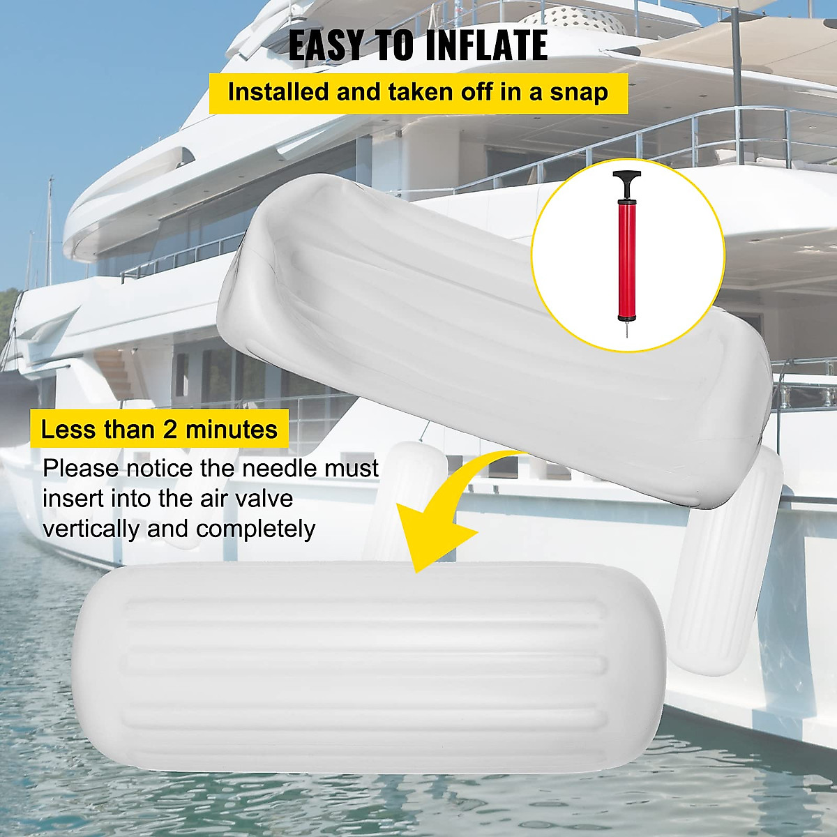 Vevor Mophorn 4 Ribbed Boat Fenders 10 x 28 Inch Boat Fenders Bumpers White Center Hole Bumpers Protection