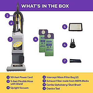 ProForce 1200XP Commercial Vacuum Cleaner Heavy Duty 12 Inch Dual Motor Bagged ProLevel Filtration & HEPA Media - For Industrial Hospitality Residences Hotels Office Buildings Retail Spaces CRI Silver