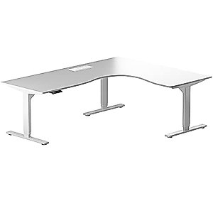 Progressive Desk Standing Desk Corner 59"x59", l Shaped 3 Stage Height Adjustable Electric Desk -Cool White, Grey Frame