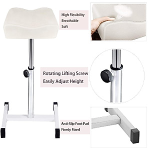 Qiwey Adjustable Pedicure Nail Footrest Stool,Manicure Foot Rest Chair with Soft Cushion Design,Pedicure Foot Rest for Nail Tech Nail Equipment Salon Spa (White)