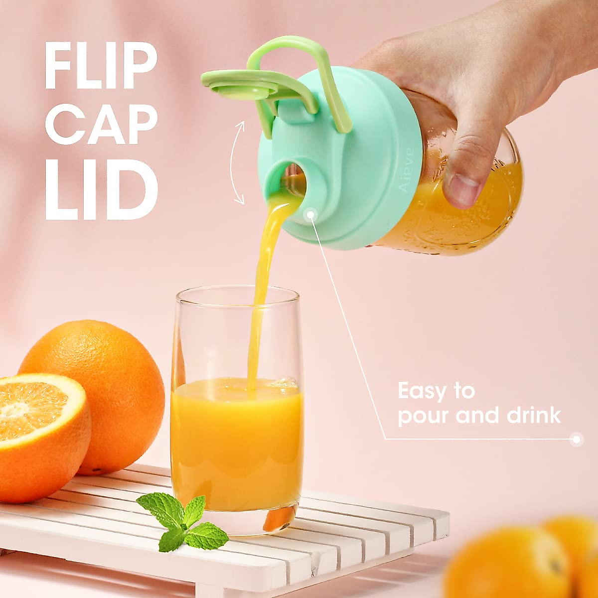 Aieve Mason Jar Lids, 4 Pack Wide Mouth Mason Jar Pour Spout Lid, Canning Lids with Flip Top Lid, Leak-Proof