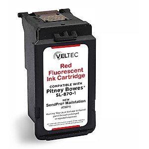 Veltec Made in USA Premium Postage Ink Cartridge Replacement for Pitney Bowes SL-870-1 for New SendPro Mailstation (CSD1) (Fluorescent Red, 1 Pack)