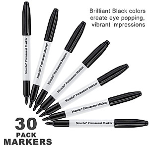 Permanent Markers, Black Permanent Marker Pens, 30 Count Fine Point Basic Marker Set