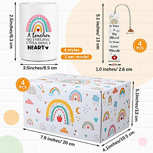 Roshtia 4 Set Teacher Appreciation Gift Best Teacher Gifts for Women Back to School Gifts Thank You Retirement Baskets Gifts for Teachers 12oz Wine Tumbler Bookmarks Pen Holder Pouch Bag with Zipper