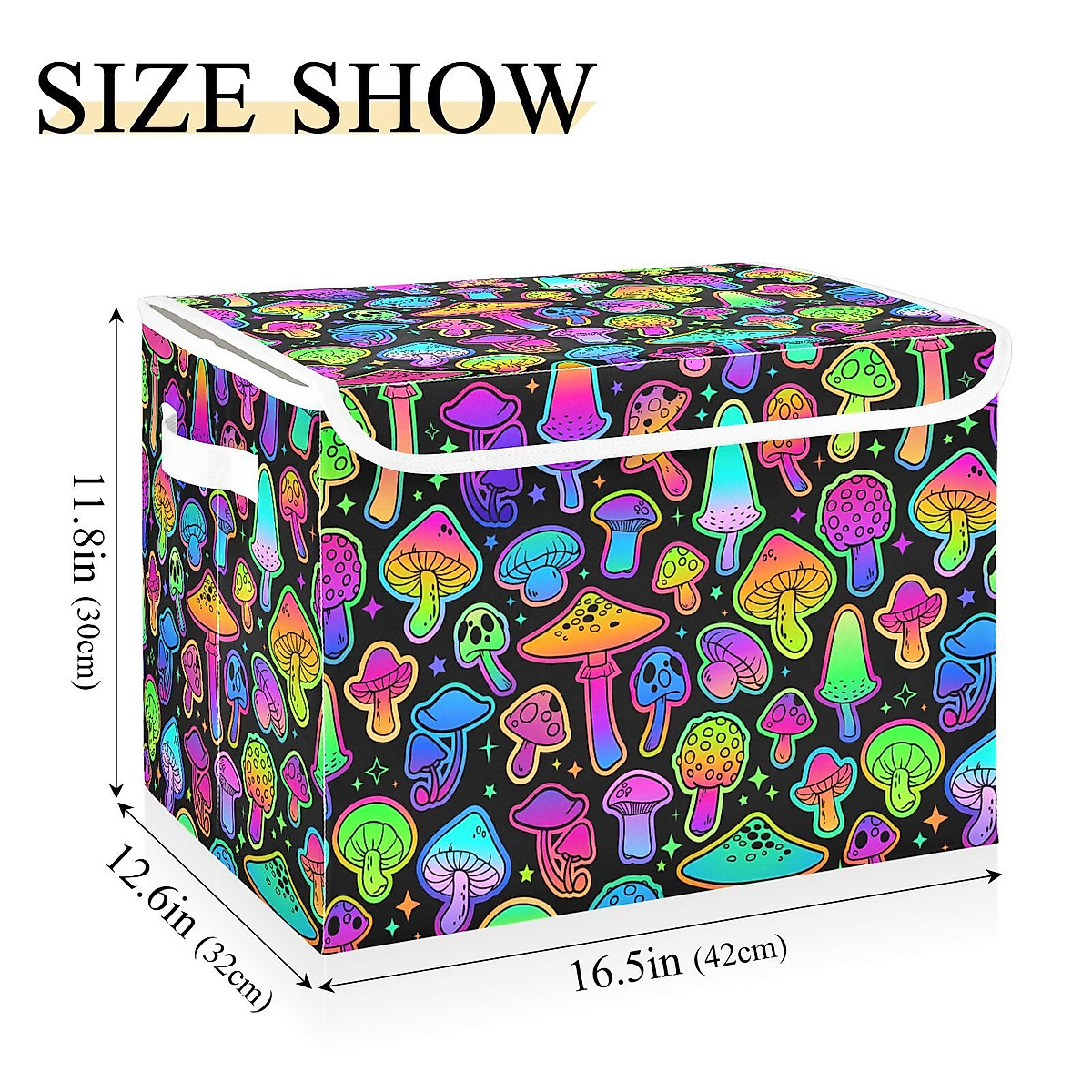 Sletend Storage Box Mushroom Colorful Closet Storage Bins with Lids, Foldable Oxford Fabric Storage Box for Home Bedroom Closet Office (16.5x12.6x11.8 in)