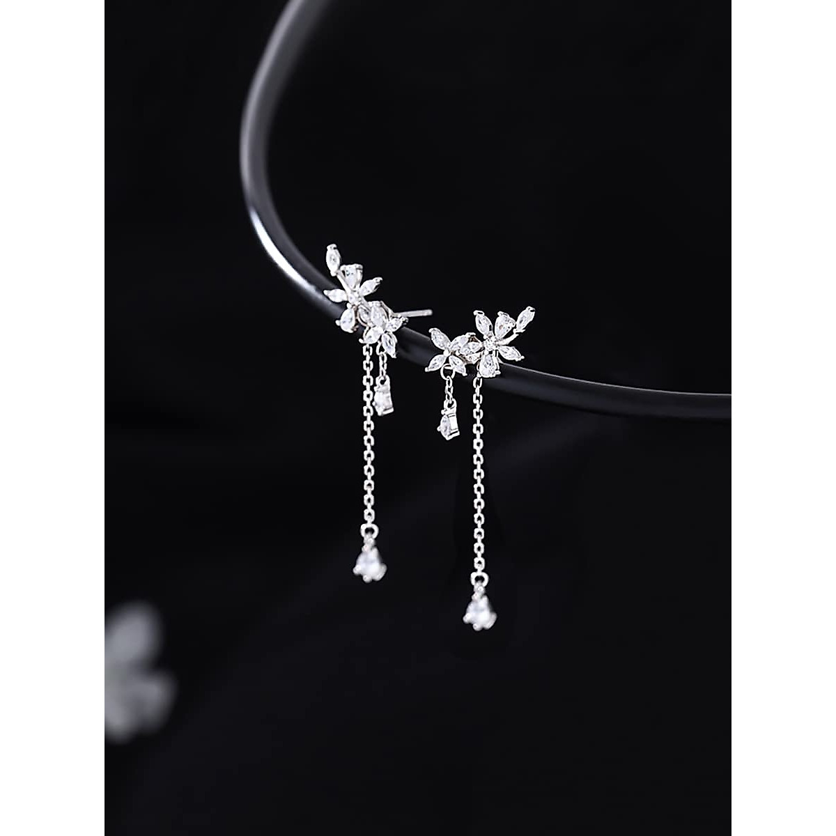 Reffeer 925 Sterling Silver Leaves Wrap Earrings Crawler for Women Dainty Flowers Threader Tassel Chain Jackets Earrings (A-Silver)