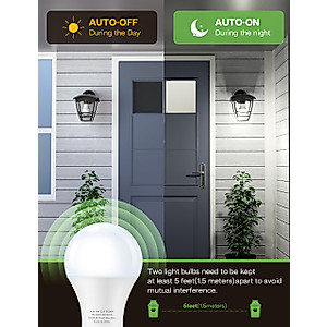 Eastiya Dusk to Dawn Sensor LED Outdoor Light Bulb, Daylight White 5000K, A19 13W(100 Watt Equivalent) Bright Porch Lighting, 1200LM, Auto-On/Off Photocell Sensor for Garage Yard Patio Garden-4 Pack