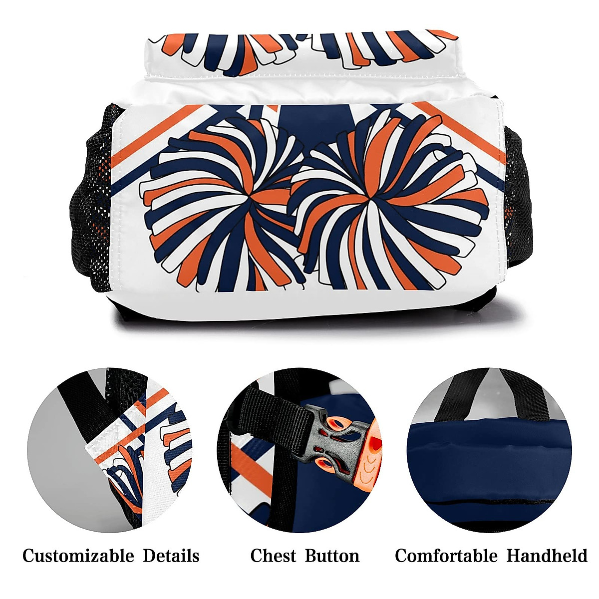 SunFancyCustom Custom Cheer Cheerleader Navy Blue Orange Personalized Causual Shoulder Bag Sports Leisure Camping Backpack for Women Men