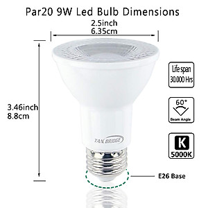 Par20 Bright Led Light Bulbs 5000k Natural Daylight Dimmable, E26 Led Bulb 9w (90watt Equivalent) Recessed Lighting, Outdoor Led Flood Light Bulbs Indoor, Energy Saving Light Bulbs Efficient (6 Pack)