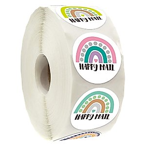 EKSPLODI Happy Mail Stickers for Business Small Shops Online, Small Business Stickers, Small Business Packaging Supplies, Envelope Seal Stickers, 1.4 Inch, 6 Unique Designs, 500 Pcs Per Roll.