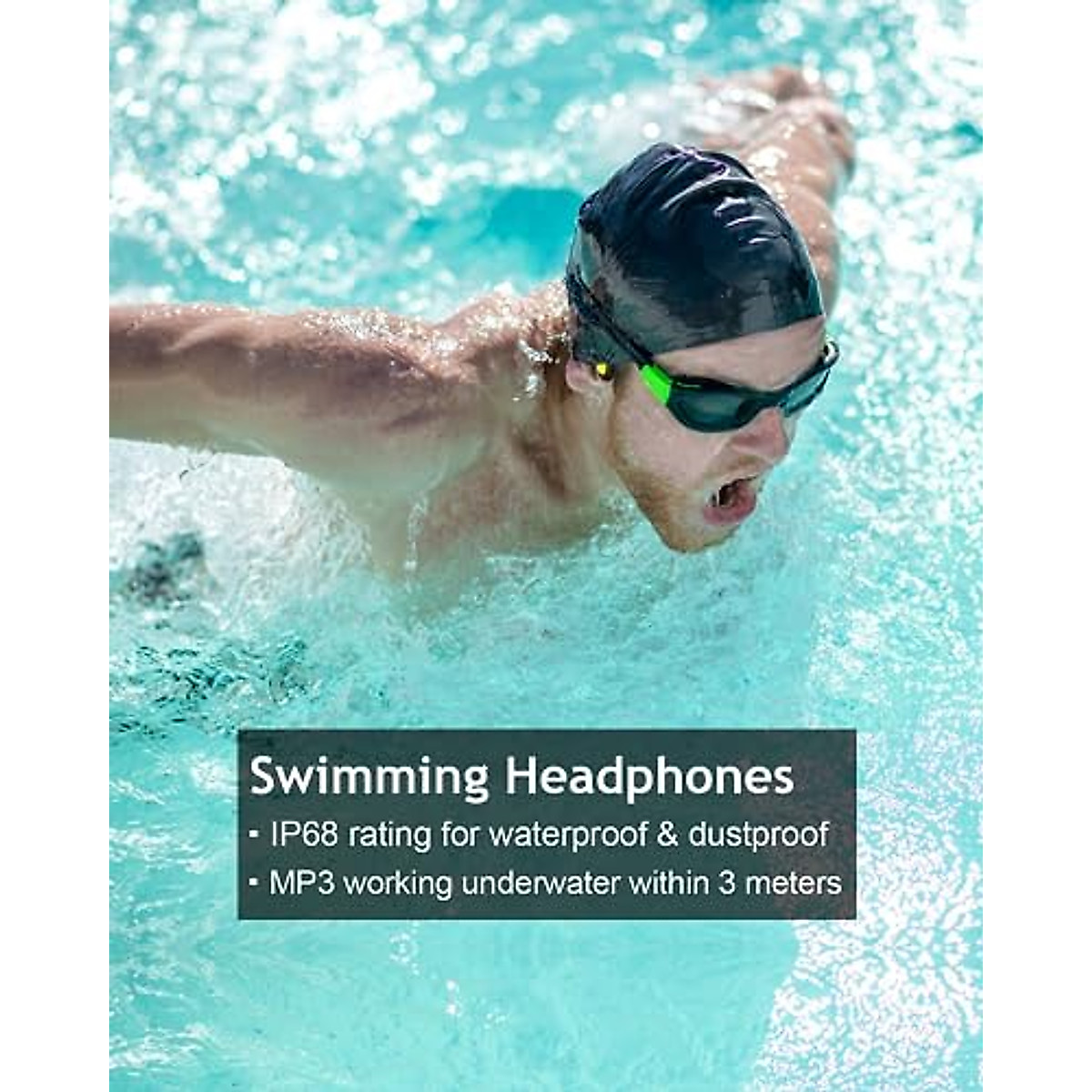 LOBKIN Bone Conduction Headphones Bluetooth 5.3 - Wireless Open Ear Headphones Built-in Mic & 32GB Memory MP3 Player, IP68 Waterproof Ultralight Sport Headphones for Swimming Running