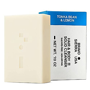 Bravo Sierra Body & Hair All-In-One Soap Bar - Tonka Bean & Lemon, 7 oz - Coconut, Shea Butter and Oat Flour for Soft Skin and Healthy Hair