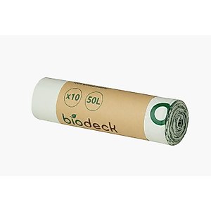 Biodeck Biodegradable and Compostable Waste Bin Liners, 30 Counts, 13.2 Gallon (50L) Compost Bags Kitchen Trash Bags, Certified by TUV Austria Ok Compost