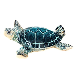 Corner Merchant Sea Turtle Statue Garden Decor, Tabletop Display and Wall Hanging Sea Turtle Sculpture (Blue 5 1/2 in)