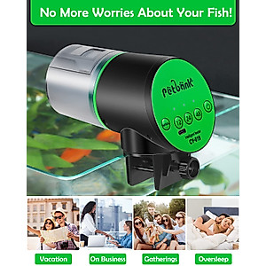 Petbank Automatic Fish Feeder for Aquarium - Auto Fish Food Dispenser Rechargeable for Small Large Tank with USB Charger Cable，12/24/48H Interval Esay Set Up (Green, CY-019)