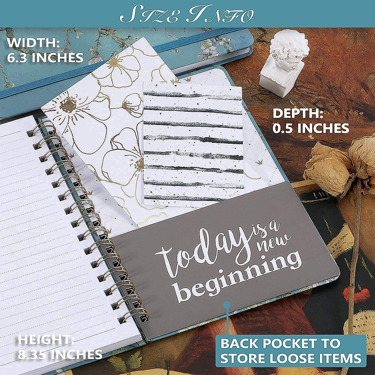 Ruled Notebook/Journal - Lined Journal with Premium Thick Paper, 8.5" X 6.4", College Ruled Spiral Notebook/Journal, Banded with Exquisite Inner Pocket, Waterproof Hardcover for Office, Home & School