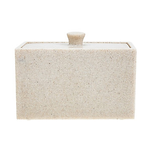 Zerodeko Holder Cotton Round Holder Resin Cotton Swab Storage Box with Lids 2 Compartments Cotton Pad Container Makeup Cotton Swab Canister Vanity Organizer (Beige) Tampon Flask