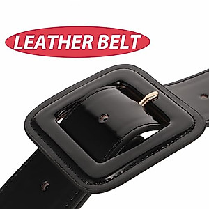 GALPADA Genuine Leather Belt Retro Wide Patent Leather Belt Square Buckle Grommet Cinch Corset Waistband Wide High Waist Belt for Women Jeans Dress Black