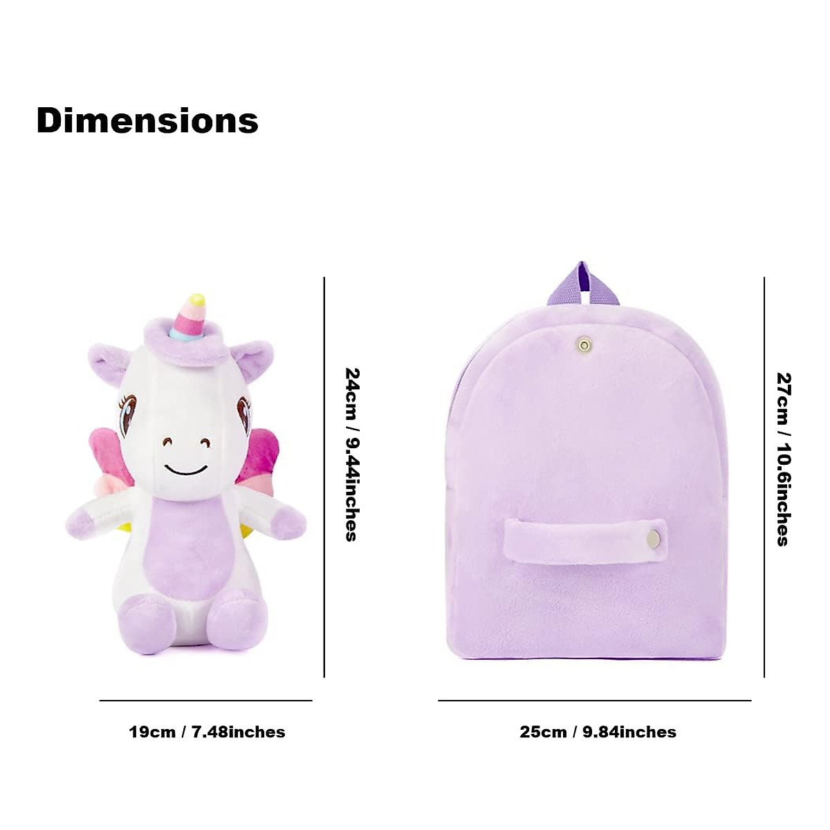 NICE CHOICE Toddler Unicorn Plush Backpack with Toys Dolls for Boys and Girls for Preschool Kindergarten Birthday Gifts (Purple Unicorn)