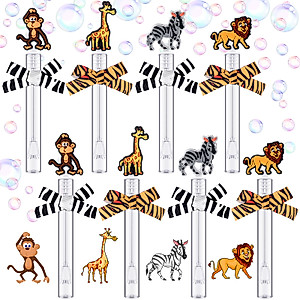 Liliful 48 Pack Safari Animal Bubble Wands Bulk Safari Party Favors Wild Zoo Mini Bubble Wand with Ribbon Jungle Animal Birthday Party Decoration for Wedding Kids Toys Pinata Goodie Bag Stuffer Gifts