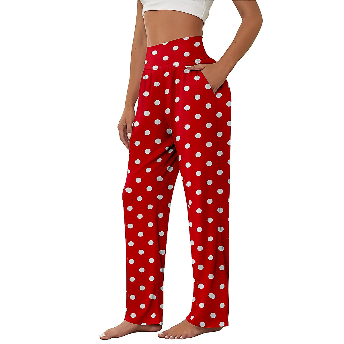 Neer 3 Pcs Women's Wide Leg Yoga Pant Comfy Loose Sweatpants High Waist Lounge Casual Athletic Pant Workout Joggers Pant (Black, Polka Dot Black, Polka Dot Red,Medium)