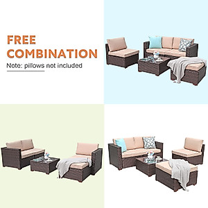 Super Patio Outdoor Patio Furniture Set, 5pc PE Wicker Rattan Sectional Furniture Set with Cushions and Coffee Table, Brown